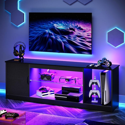 LED TV Stand for 55/60/65 Inch TV, Gaming Entertainment Center with ...